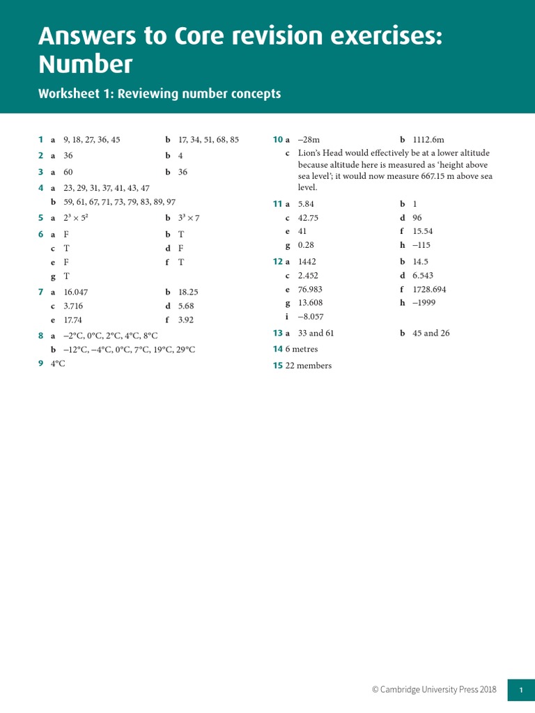 Answers To Worksheets - Core Content | PDF | Rational Number | Numbers