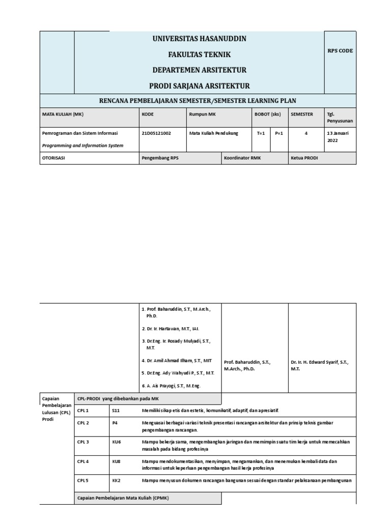 RPS Pemrograman Dan Sistem Informasi | PDF
