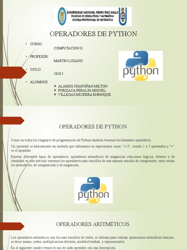 Operadores de Python DIAPOSITIVASS | PDF | Entero | Python (lenguaje de ...