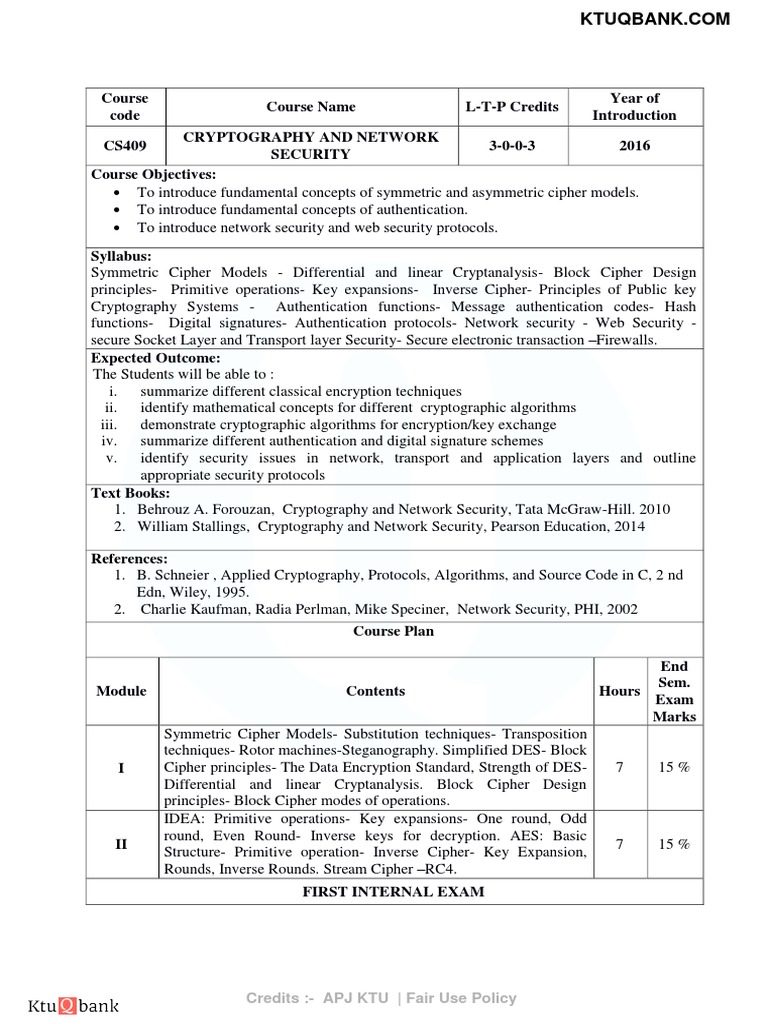 CS409 Cryptography and Network Security | PDF | Cryptography | Cipher