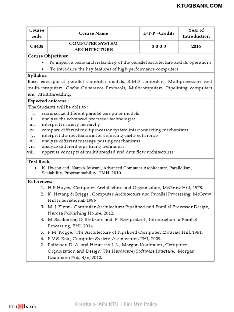 CS405 Computer System Architecture | PDF | Parallel Computing | Central ...