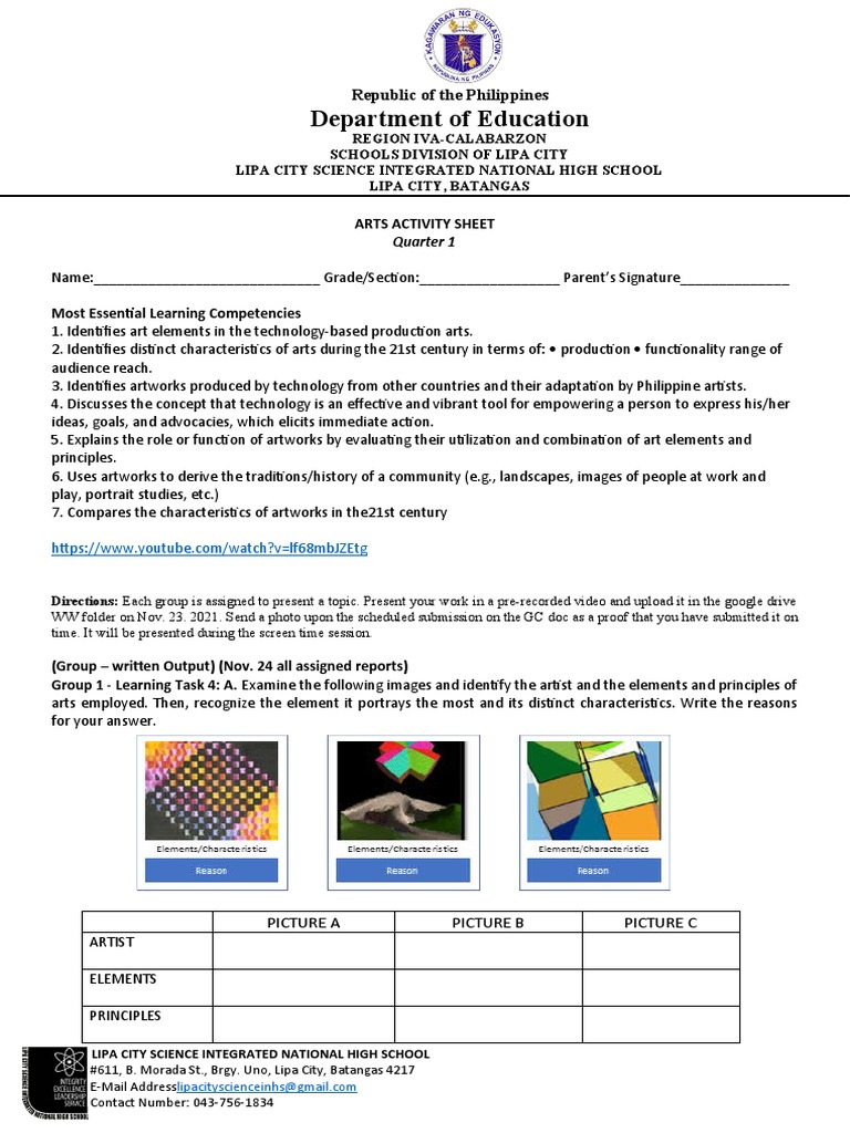 Q2 L1 Arts-10 Activity-Sheet | PDF | Communication | Cognition