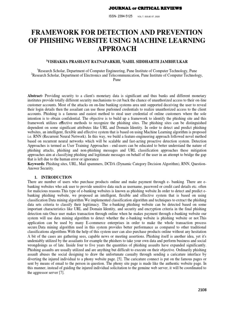 Framework For Detection and Prevention of Phishing Website Using Machine Learning Approach ...