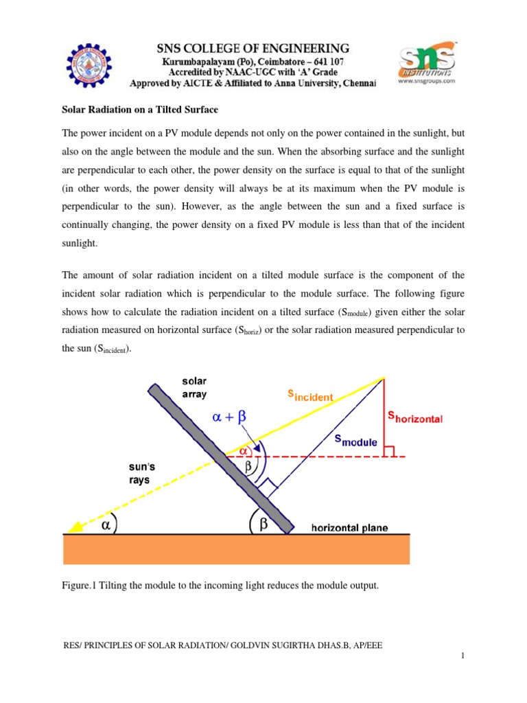 Solar Radiation On A Tilted Surface: Res/ Principles of Solar Radiation ...