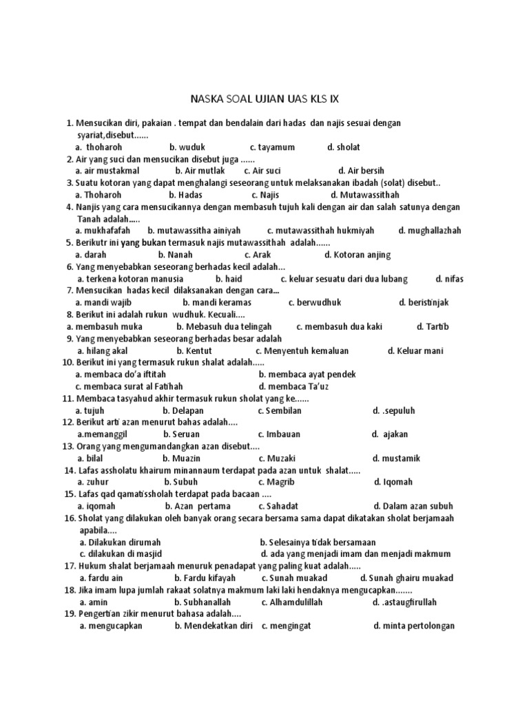 Naska Soal Ujian Uas KLS Ix Fiqih Baru | PDF