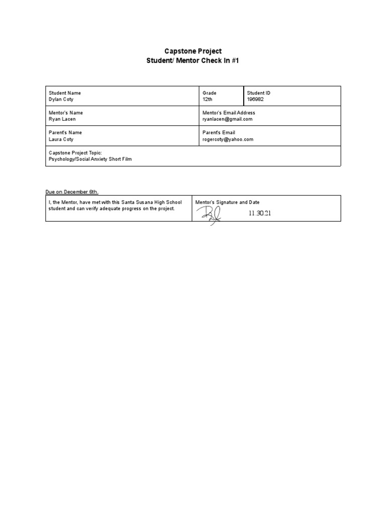 Dylan Coty - Student Mentor Check in 1 Signed | PDF