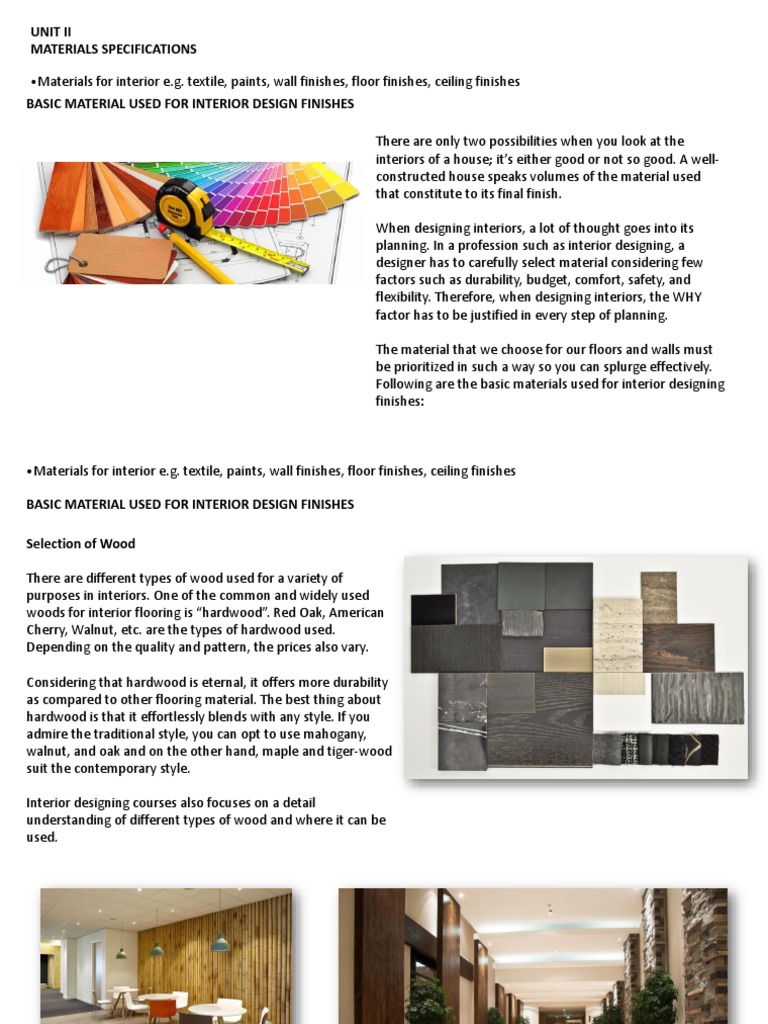 Unit2 Materials For Interior E.G. Textile Paints Wall Finishes Floor ...