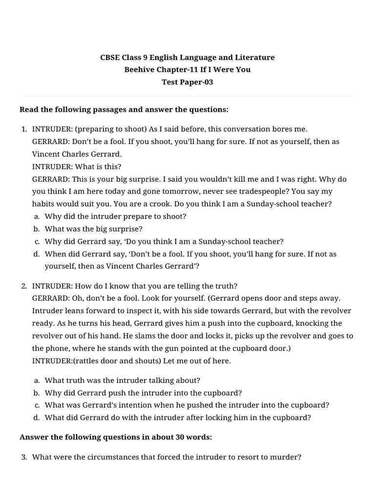 English Extra Question Class 9 Cbse | PDF