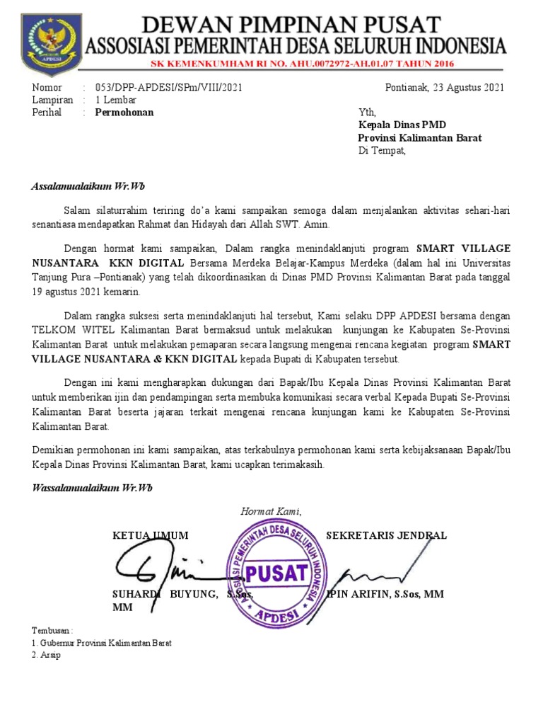 Surat Permohonan Pendampingan Koordinasi SVN Ke PMD | PDF