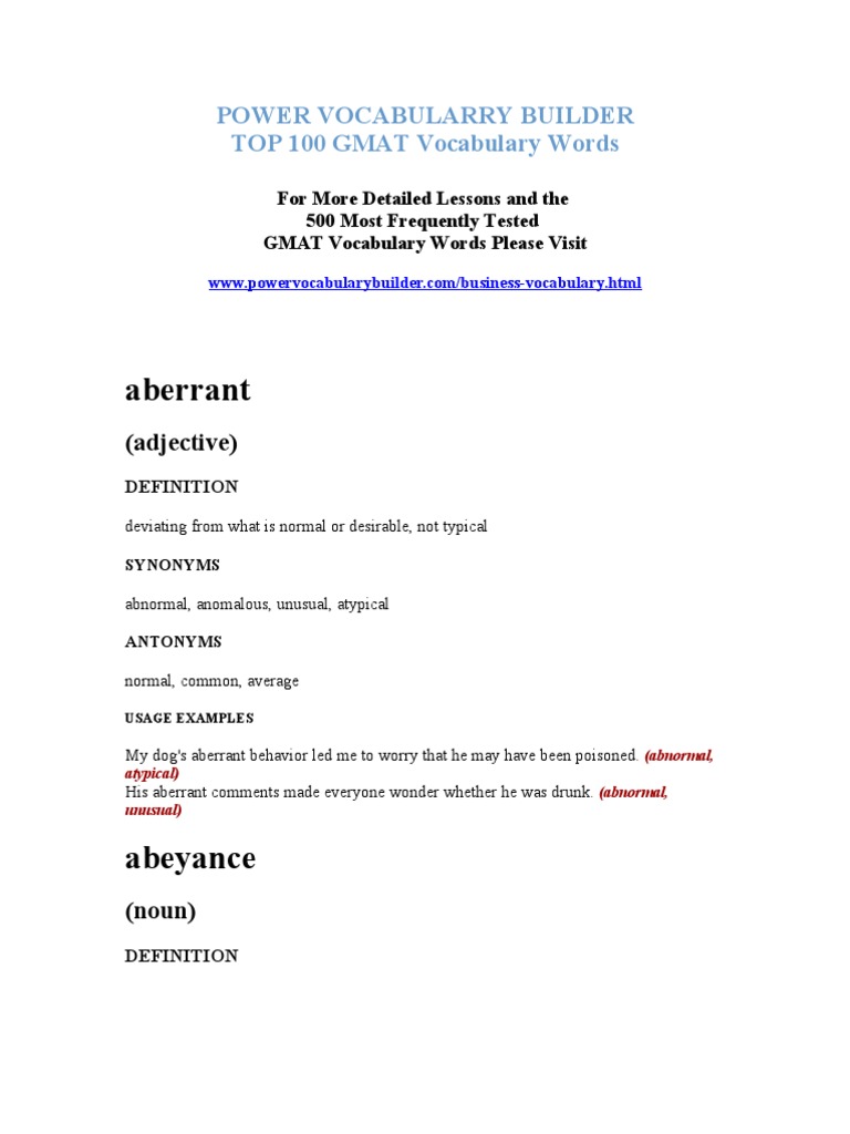 Top 100 GMAT Vocabulary Words | PDF | Ellipsis | Defamation