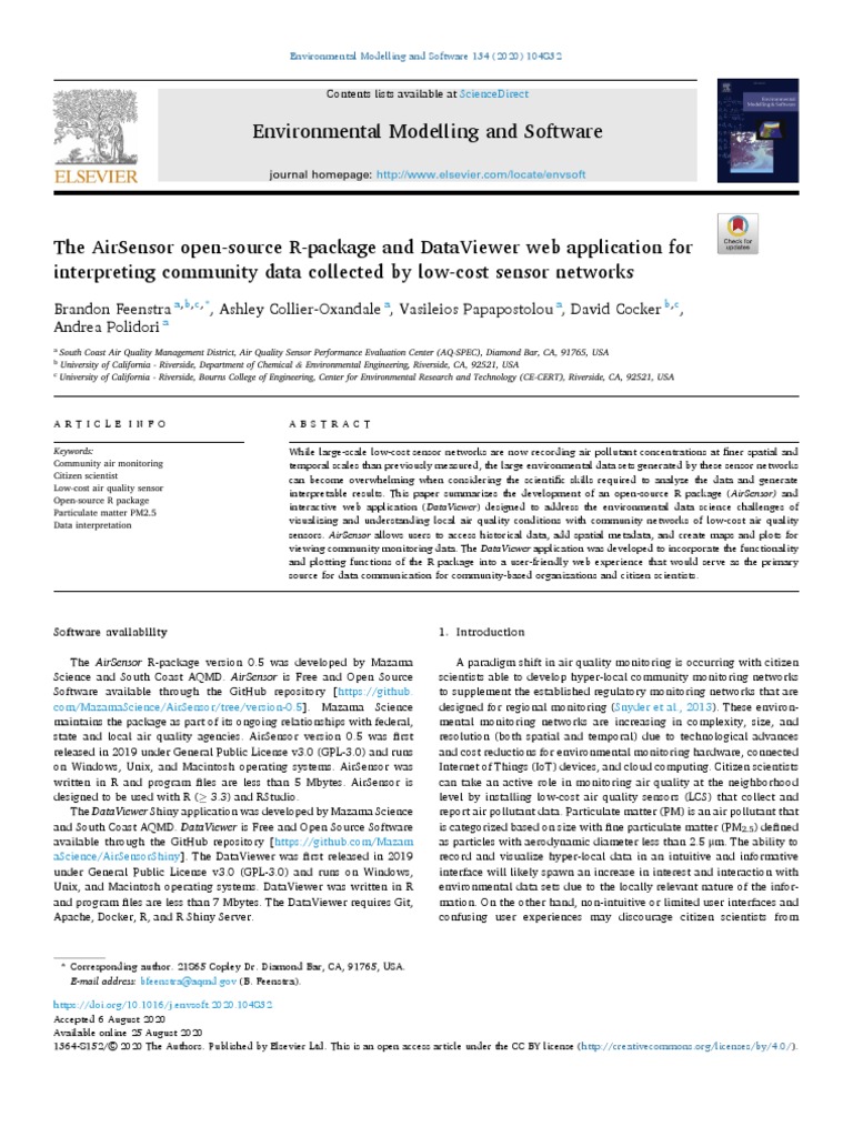 The Airsensor Open Source R Package And Dataviewer Web Application For Interpreting Community 