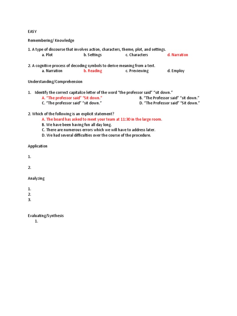 Reading and Comprehension Quiz | PDF