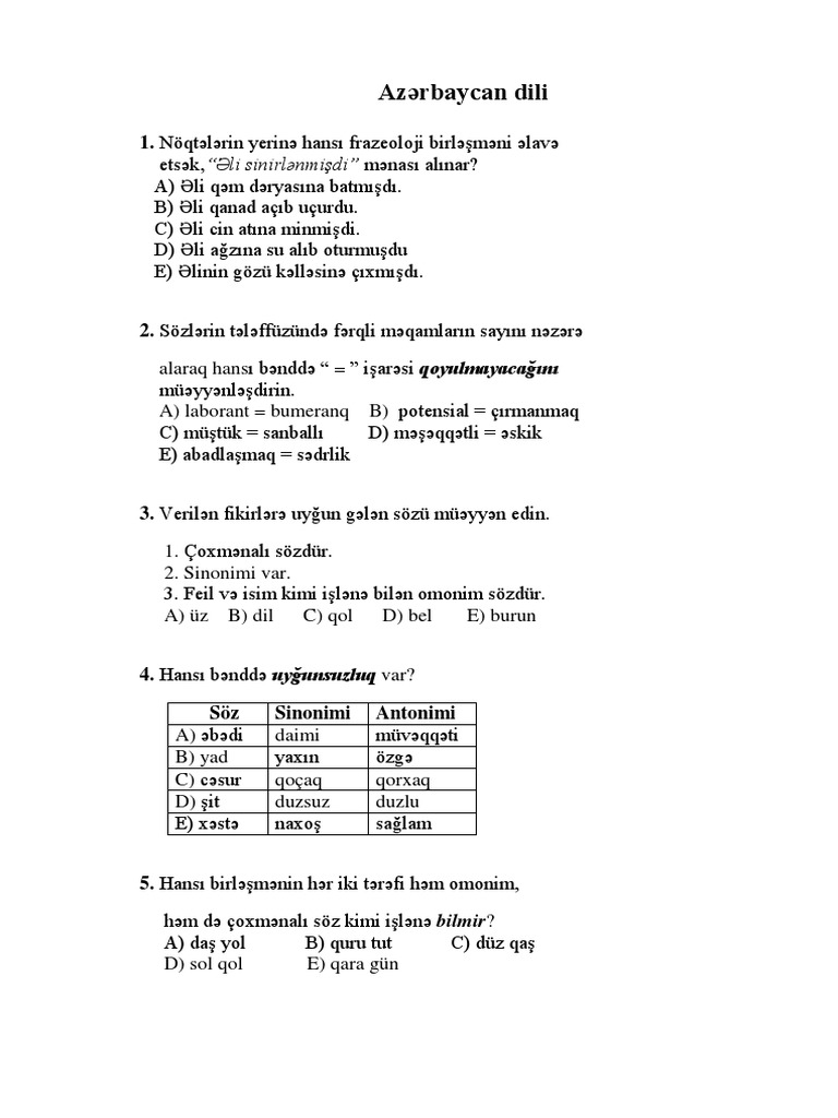 5 Sinif Msi 5 Sual Kitabcasi | PDF