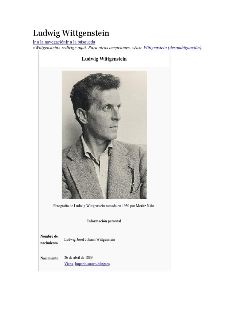 Ludwig Wittgenstein 1 | PDF | Ludwig Wittgenstein | Filosofía contemporánea