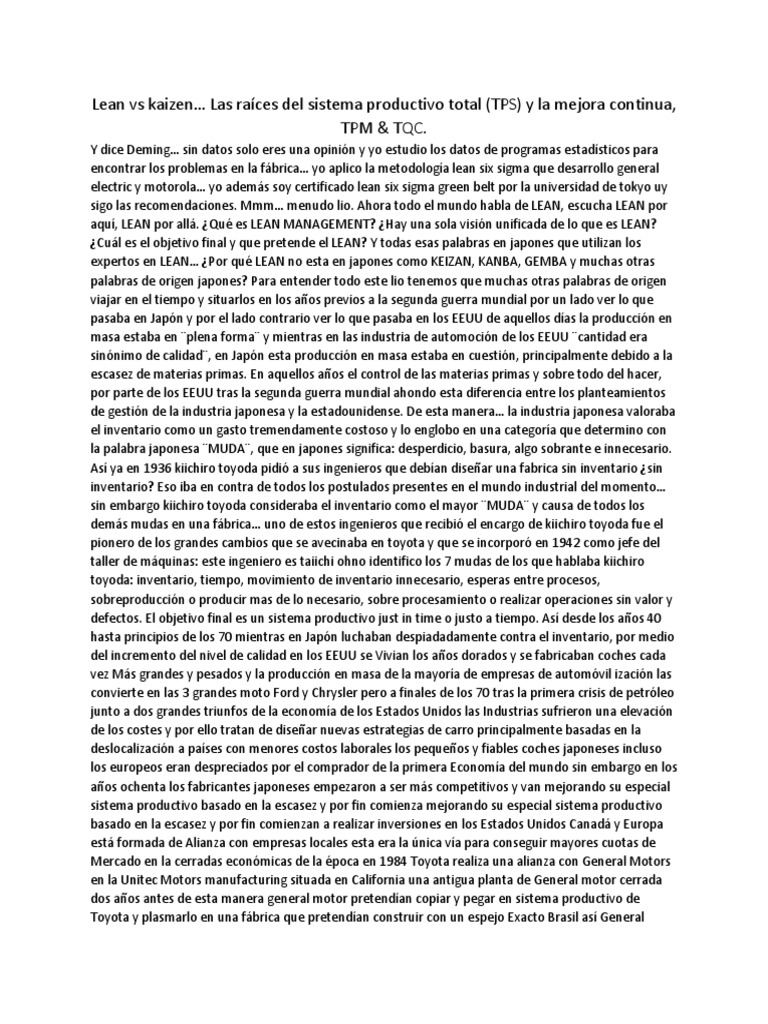 Lean Vs Kaizen | Descargar gratis PDF | Lean Manufacturing | Six Sigma