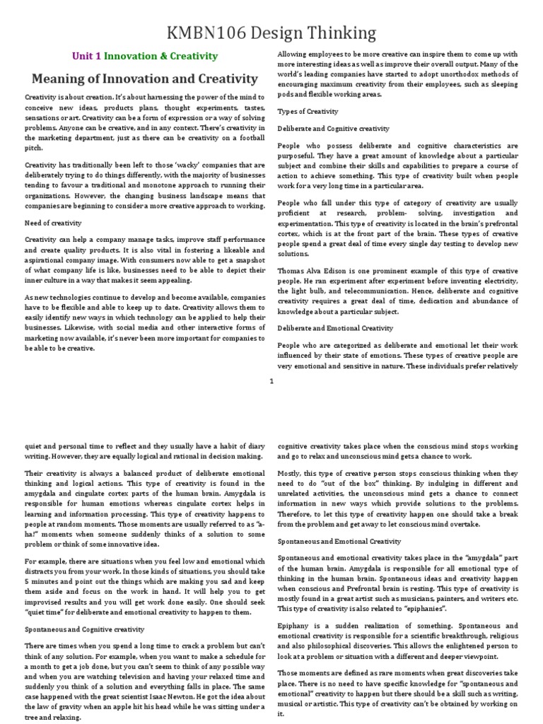 KMBN 106 Design Thinking | PDF | Creativity | Design Thinking