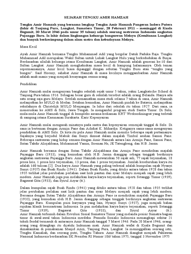 Sejarah Tengku Amir Hamzah | PDF Sejarah Tengku Amir Hamzah | PDF