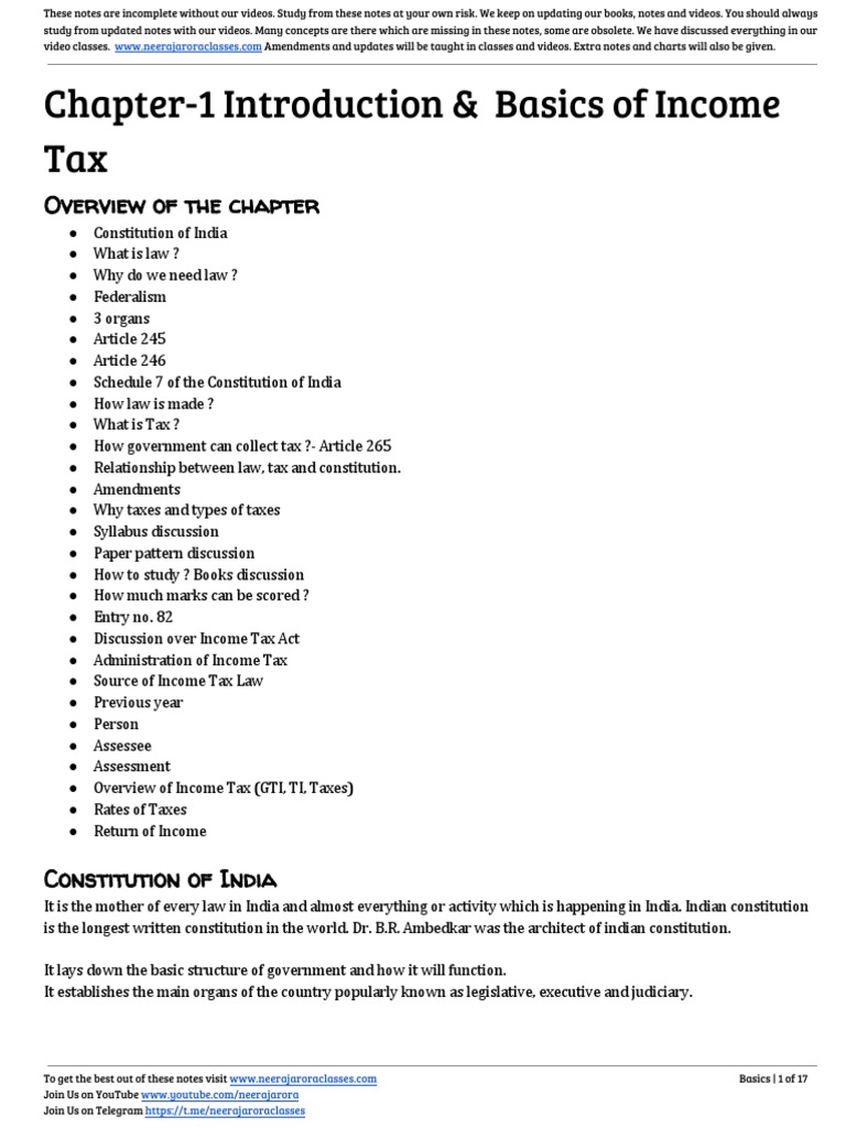 Chapter-1 Introduction & Basics of Income Tax | PDF | Taxes | Tax Refund