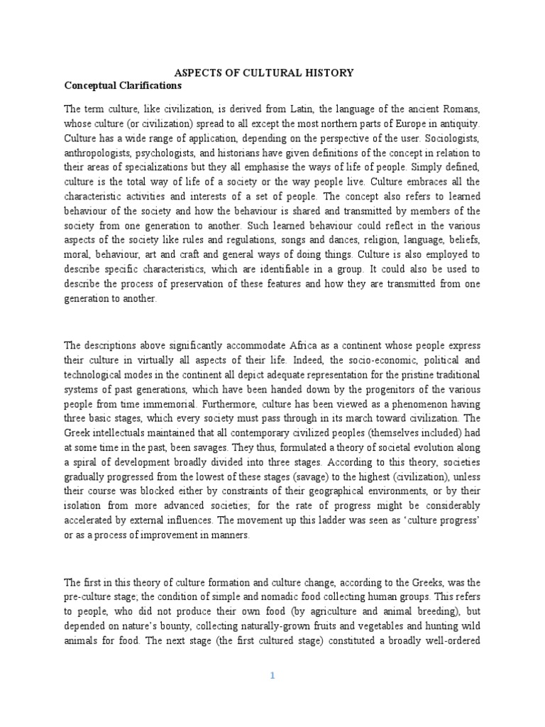 Aspects of Cultural History Conceptual Clarifications | PDF | Society ...
