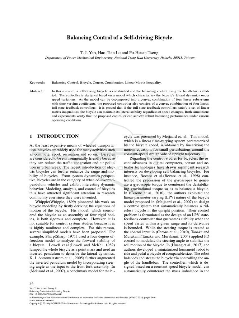Balancing Control of A Self-Driving Bicycle - IMP | PDF | Control ...