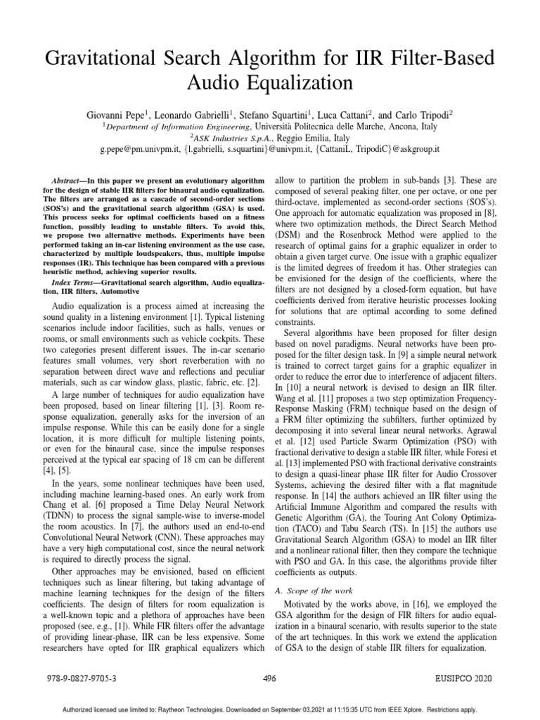 Gravitational Search Algorithm For IIR Filter-Based Audio Equalization | PDF | Equalization ...