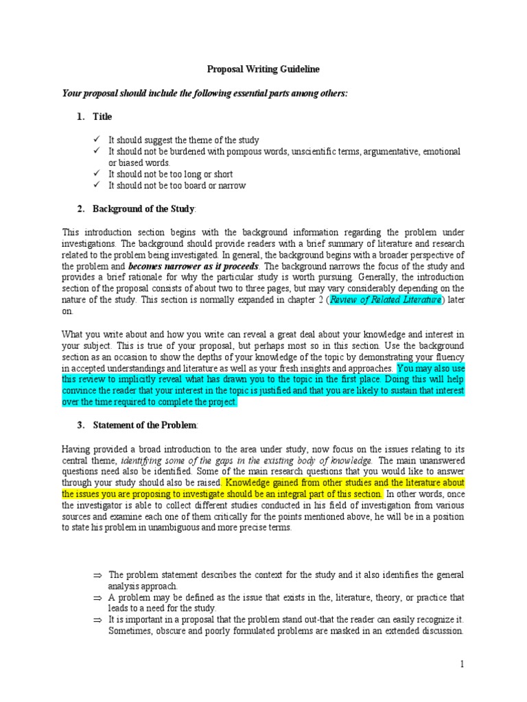 Proposal Writing Guideline | PDF | Hypothesis | Sampling (Statistics)