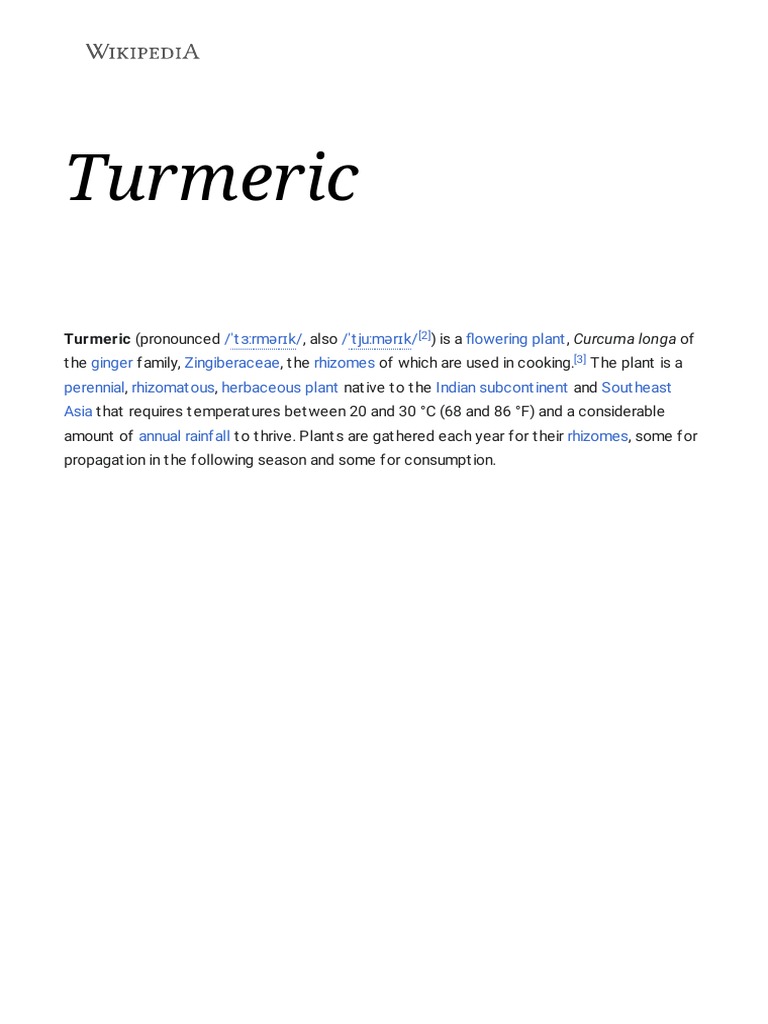 Turmeric - Wikipedia | PDF | Turmeric | Food And Drink