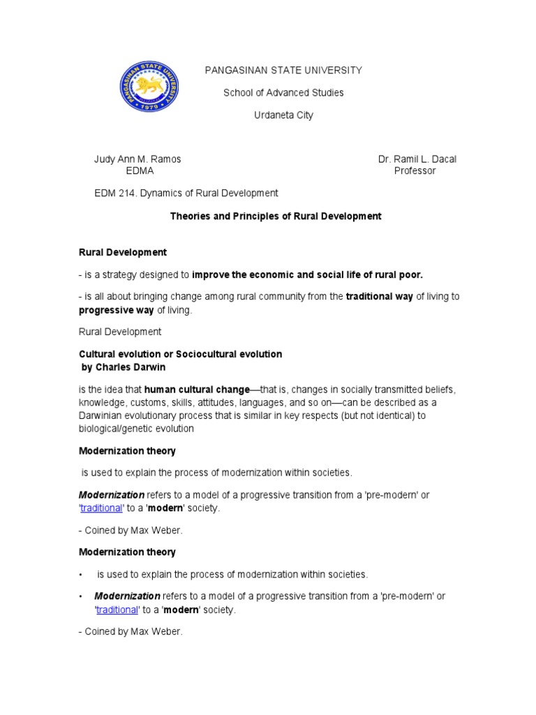 Theories and Principles of Rural Development Rural Development | PDF ...