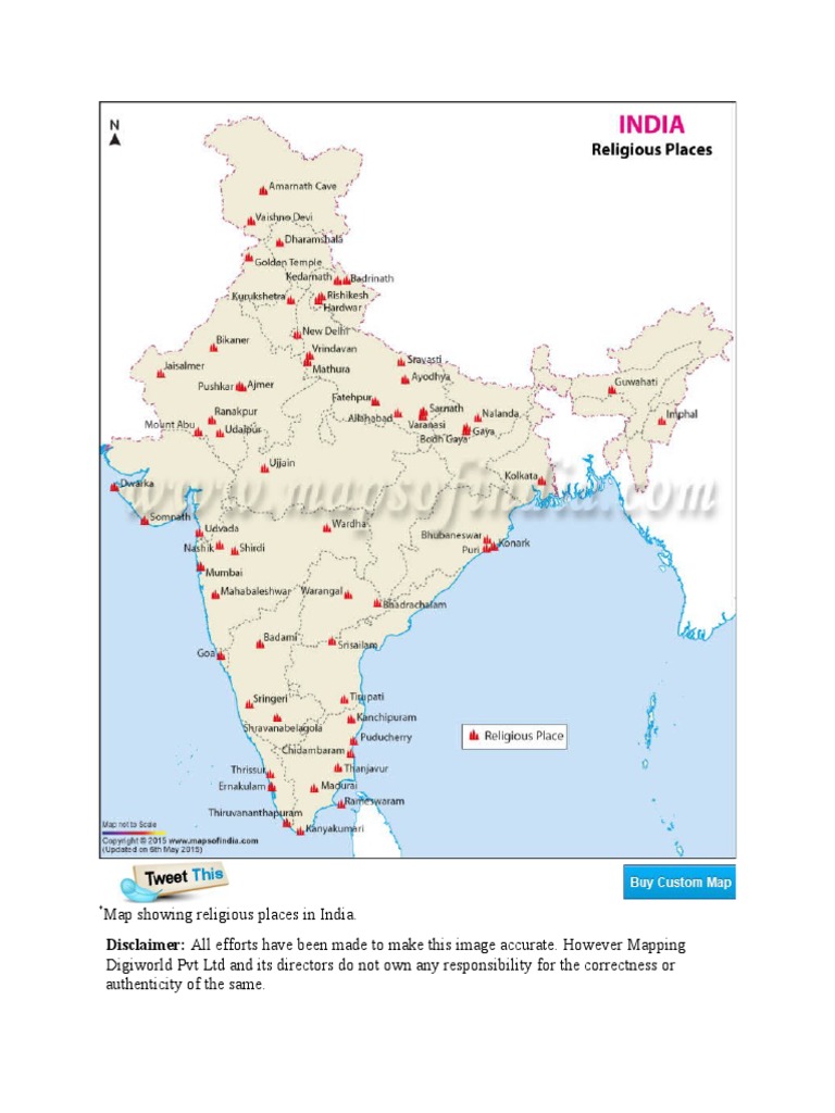 Religious Places Map of India | PDF | Indian Religions