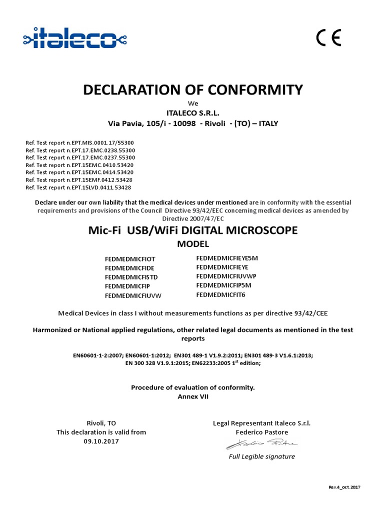 Declaration of Conformity FEDMED - Rev.4 - Oct.2017 | PDF