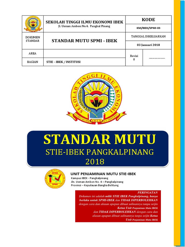 Standar Mutu STIE-IBEK Pangkalpinang | PDF