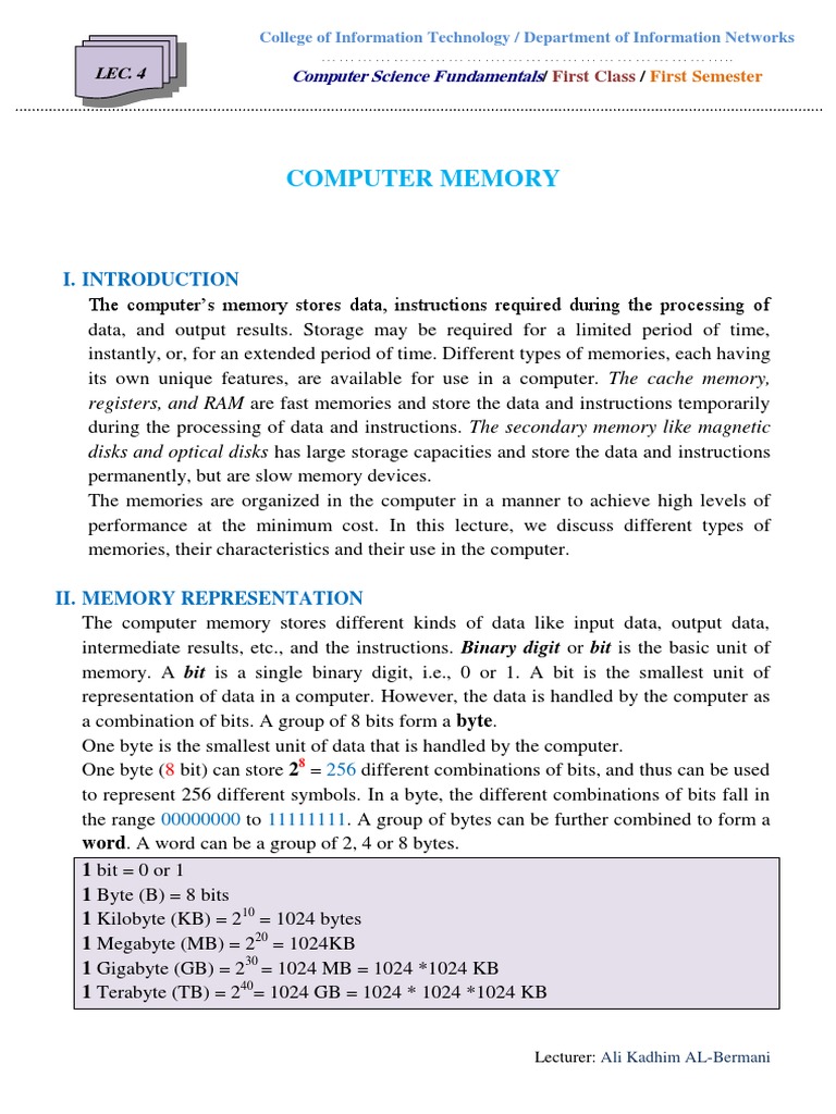 Computer Memory | PDF | Computer Data Storage | Random Access Memory