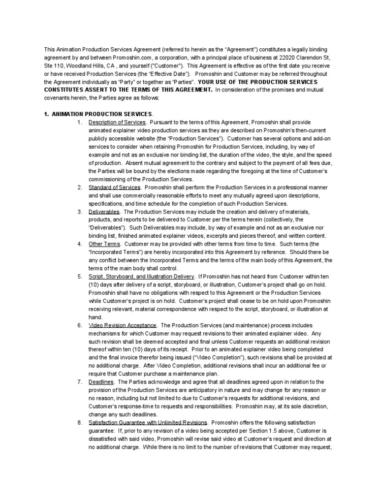 Animation Production Services Agreement | PDF | Indemnity | Justice