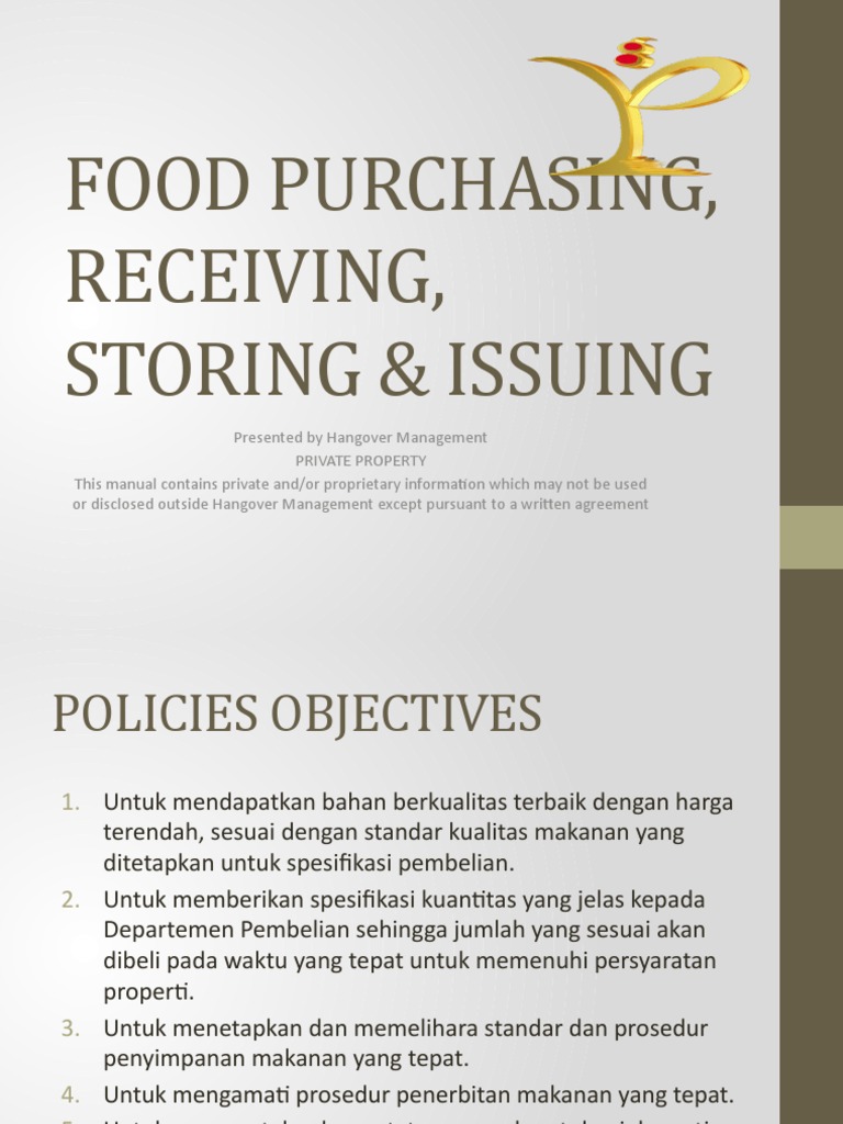 PP - Food Purchasing, Receiving, Storing & Issuing | PDF
