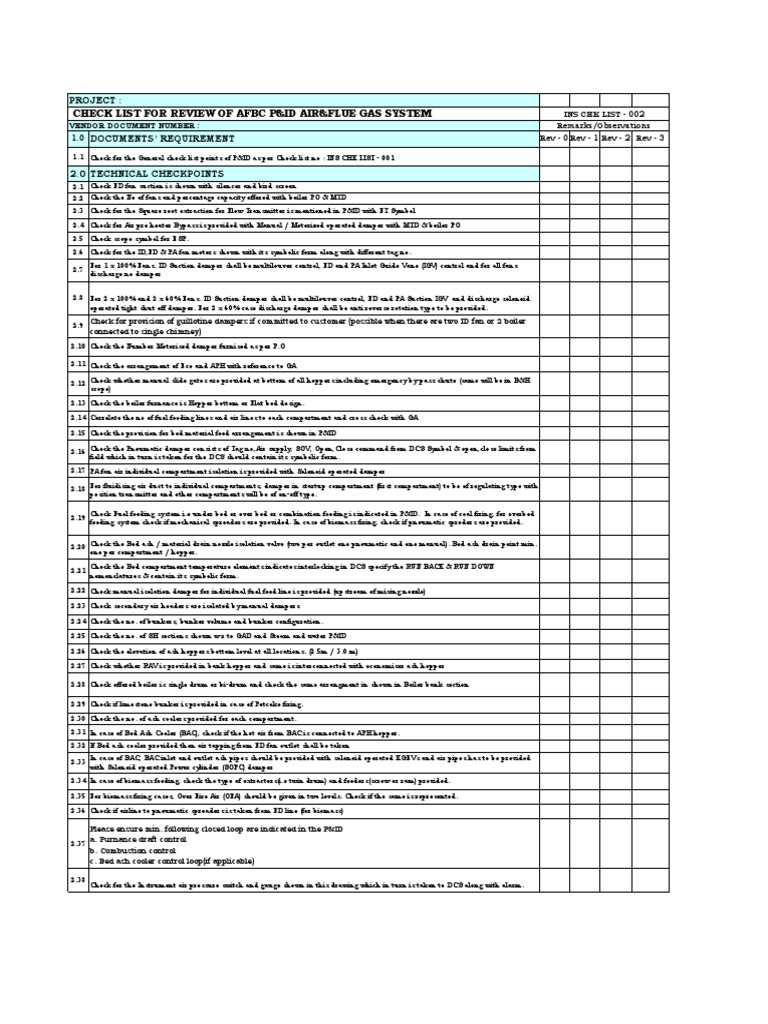 Check List For Review of Afbc P&Id Air&Flue Gas System: Project | PDF ...