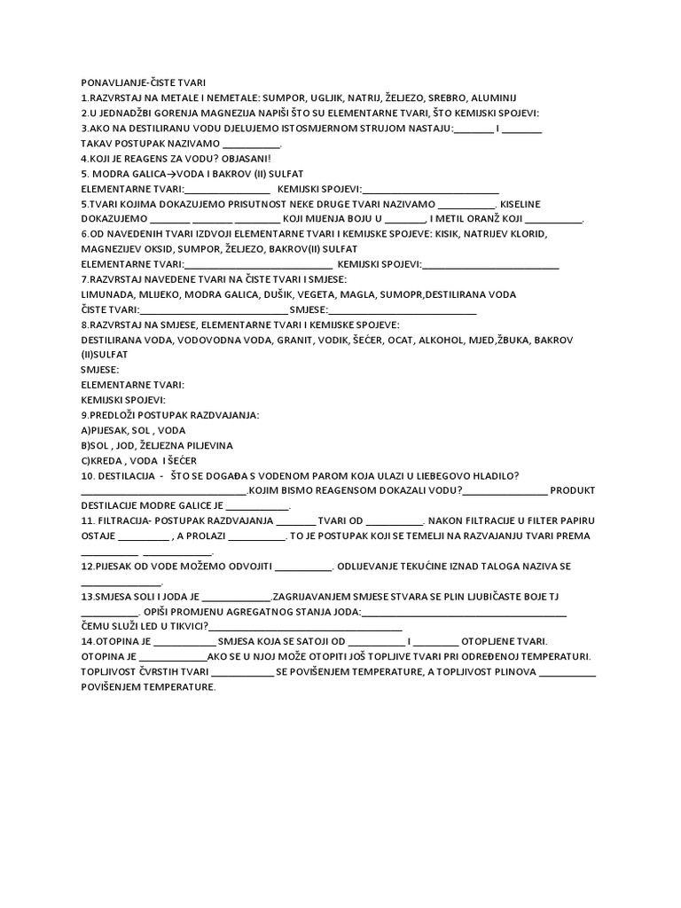 Ponavljanje-Ciste Tvari 7 Razred Klarky | PDF