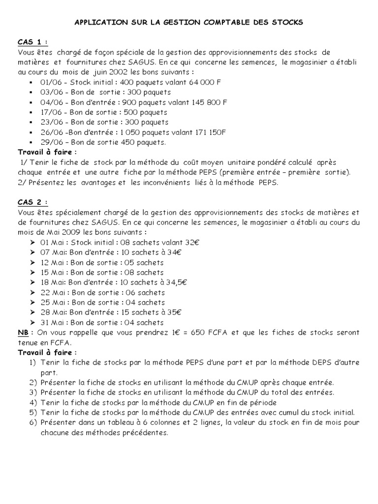 Application Sur La Gestion Comptable Des Stocks Pdf Inventaire