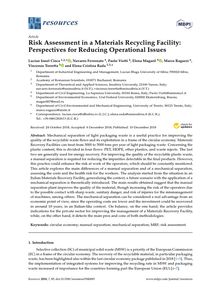 Risk Assessment in A Materials Recycling Facility | Download Free PDF ...