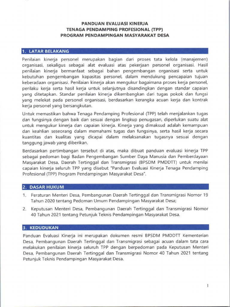Panduan Evaluasi Kinerja TPP Program Pendampingan Masyarakat Desa | PDF