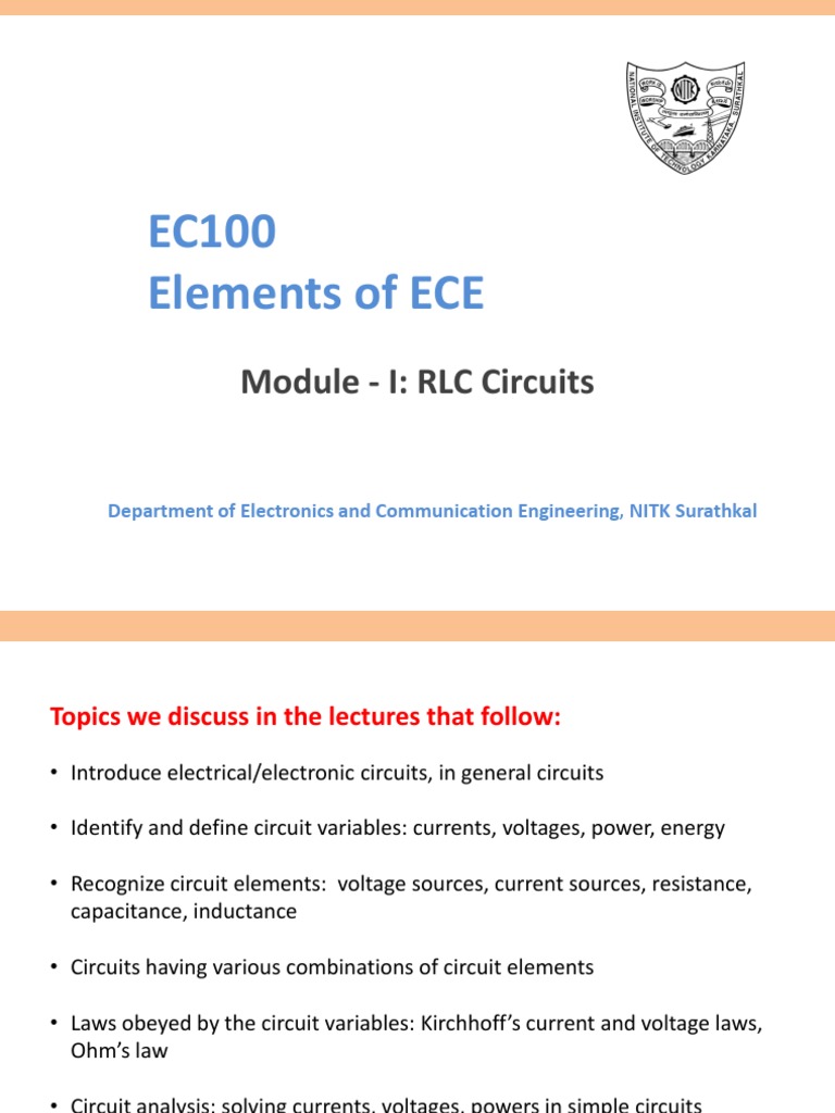 EC100 Elements of ECE: Module - I: RLC Circuits | PDF | Electrical ...