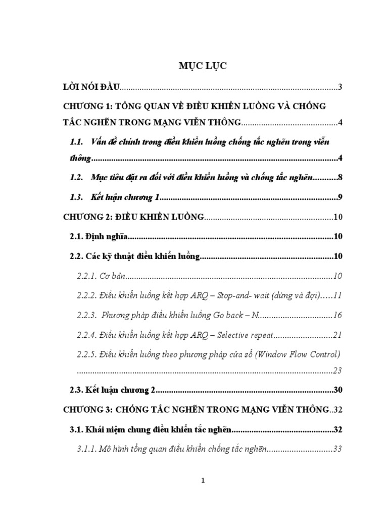Tiểu Luận Mạng Máy Tính ĐiỀu KhiỂn LuỒng VÀ ChỐng TẮc NghẼn Trong