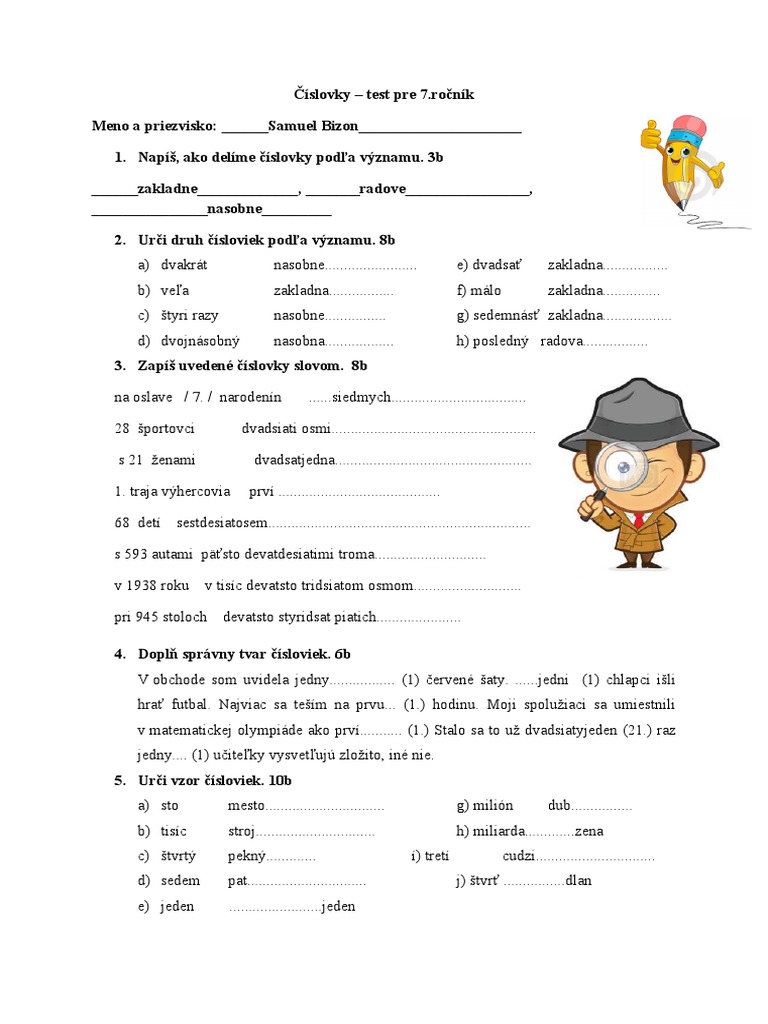 Číslovky - test | PDF