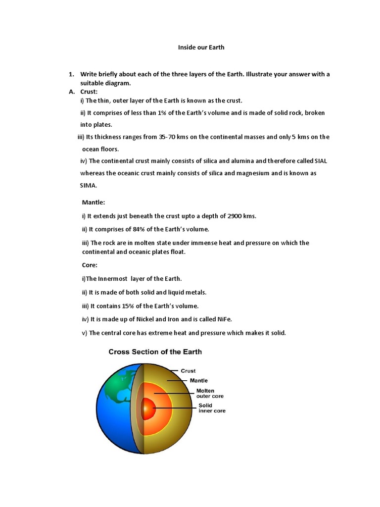 Inside Our Earth 1. Write Briefly About Each of The Three Layers of The ...