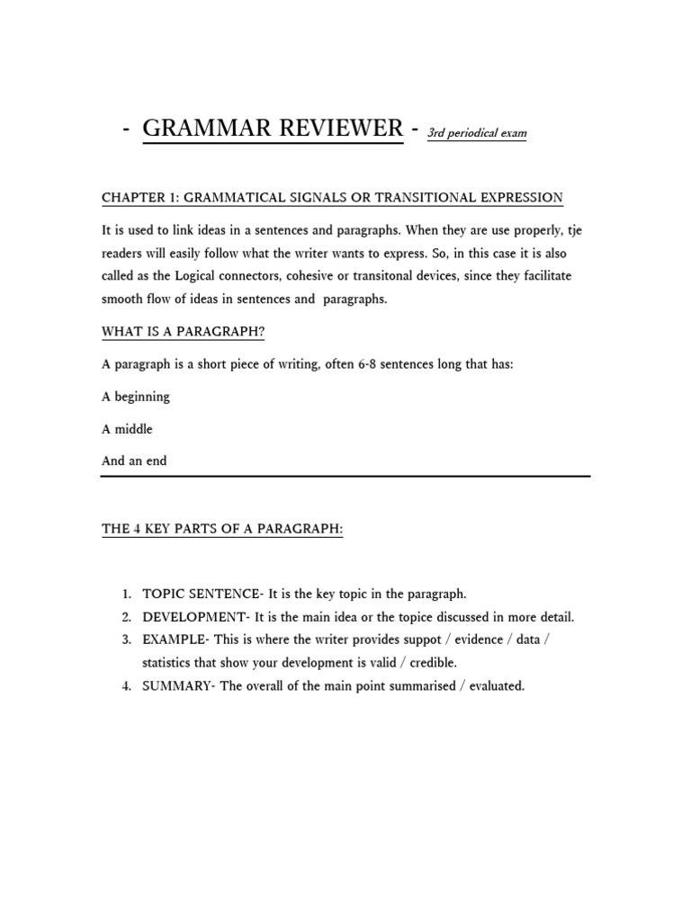 Grammar Reviewer Grammatical Signal, Emphasis Markers | PDF ...