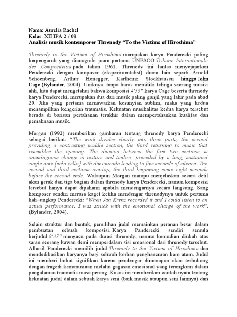 Analisis Threnody Penderecki | PDF