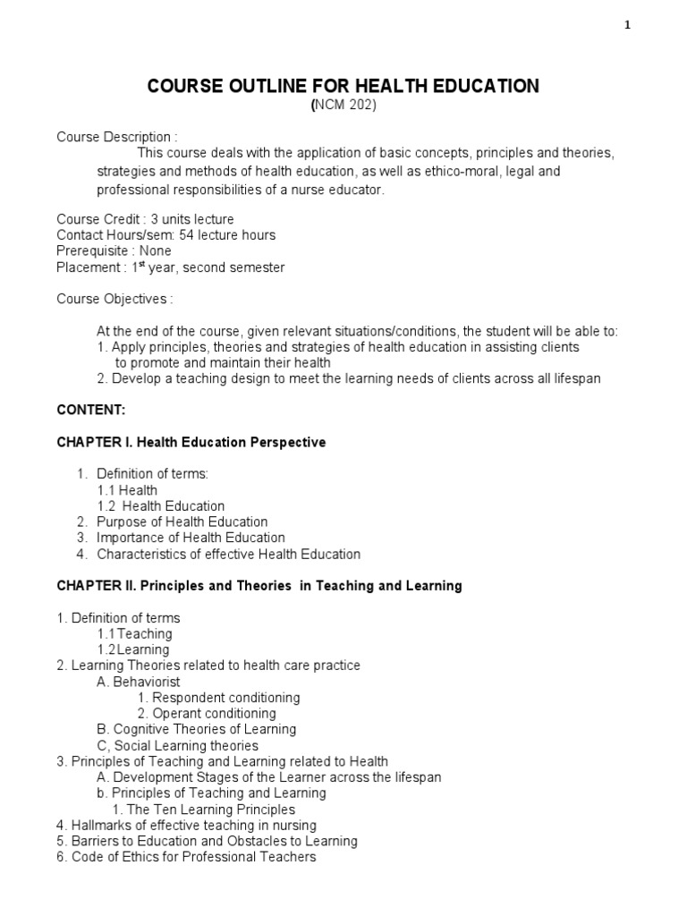 Health Education Course Outline | PDF | Learning | Learning Styles