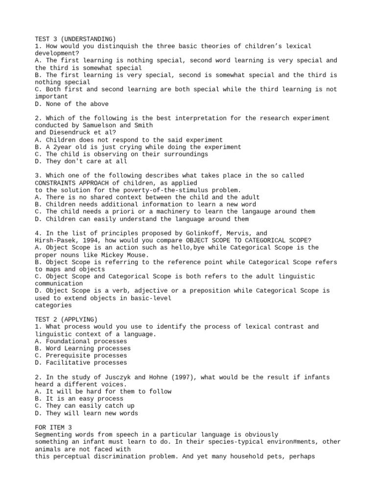 Understanding Theories of Children's Lexical Development and Word Learning Processes Through ...