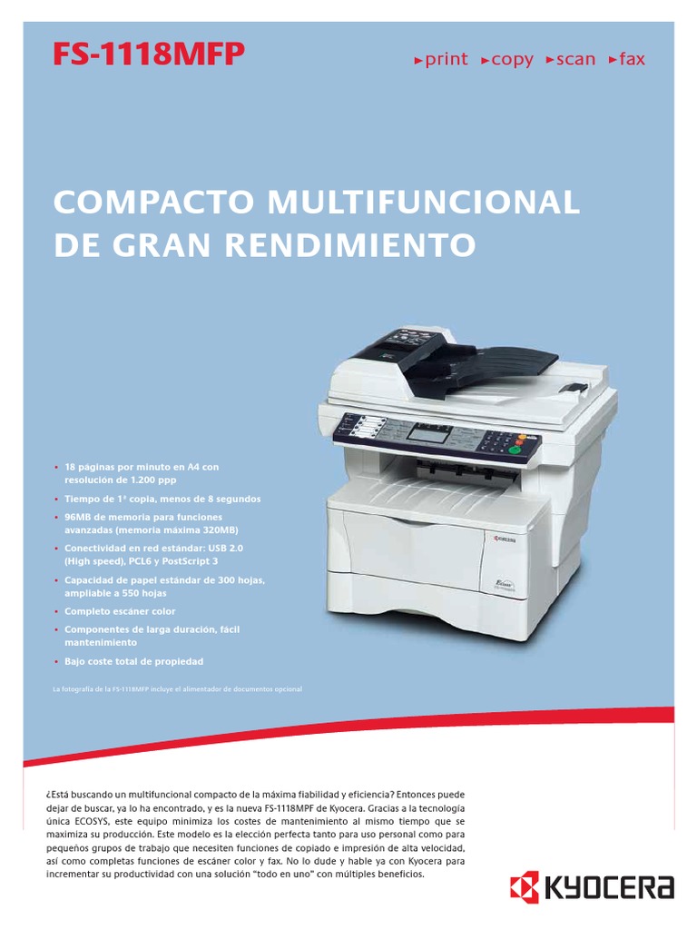 Datasheet KM-1118 | PDF | Impresora (Computación) | Escáner de imagen