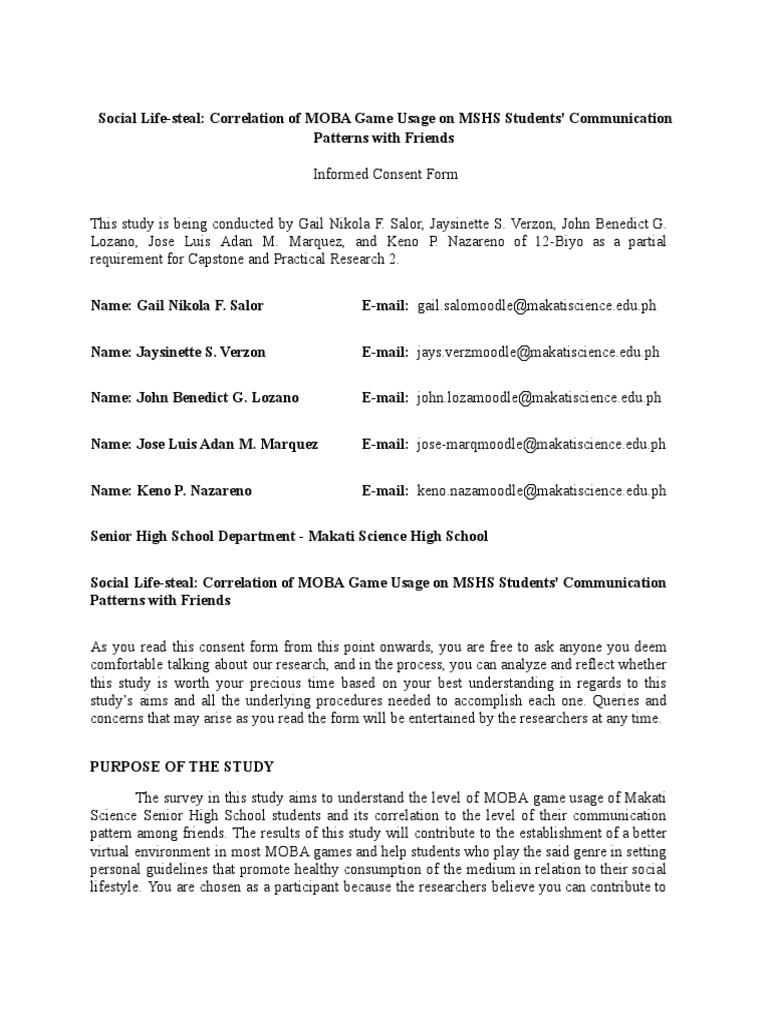 Consent Form | PDF | Questionnaire | Informed Consent