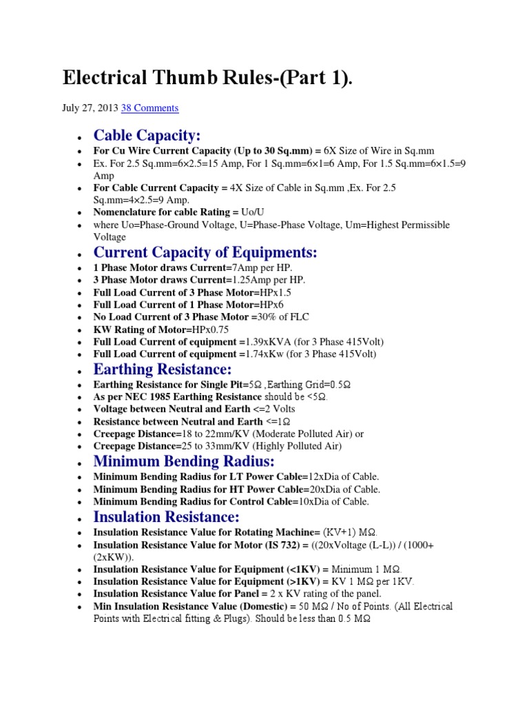Electrical Thumb Rules | Download Free PDF | Transformer | Electric Motor